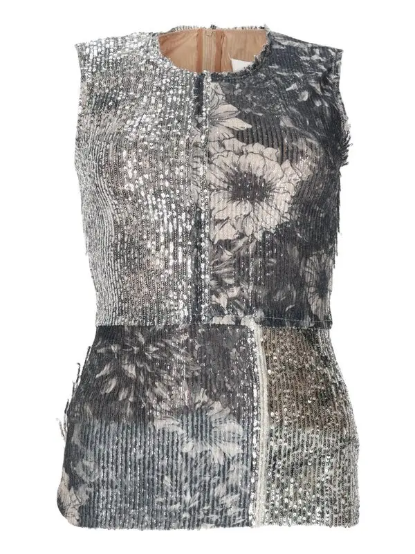 MAISON MARGIELA Embroidered Sequin Floral Top - Grey