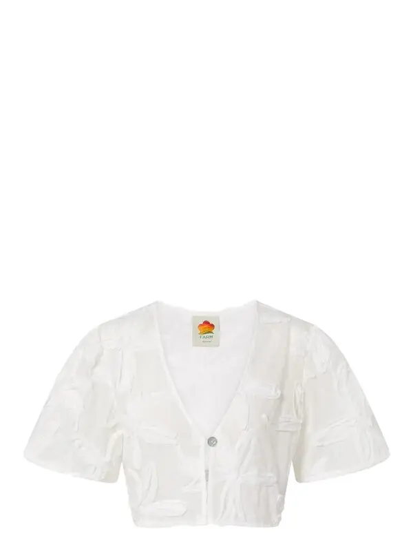 Farm Rio V-neck Embroidered Cotton Blouse - Bianco