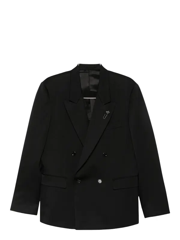 LARDINI Herringbone Overcoat - Black