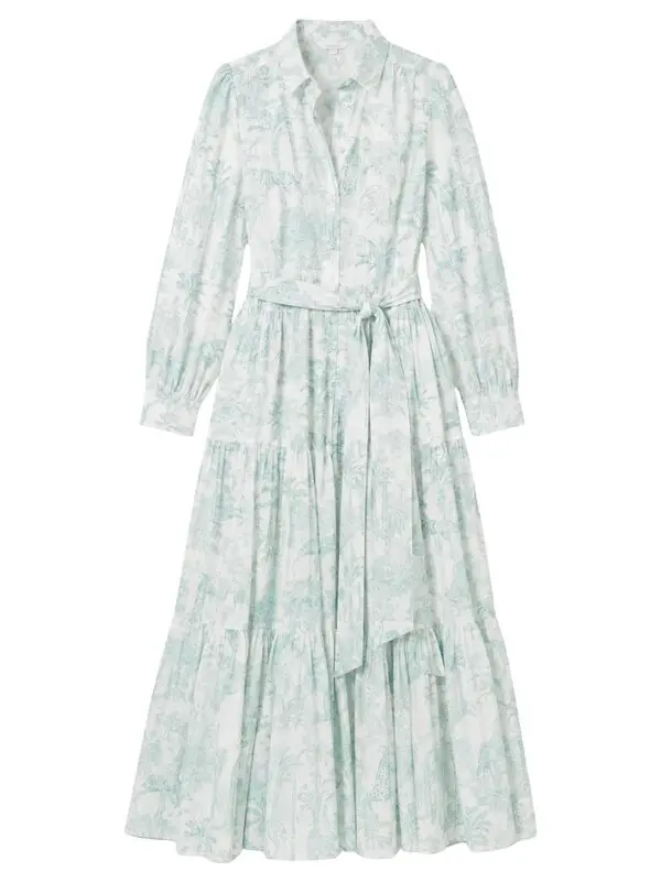 MC2 SAINT BARTH Printed Tie-waist Tiered Maxi Shirt Dress - Green