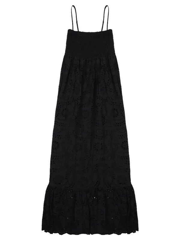 MC2 SAINT BARTH Embroidered Cotton Maxi Dress - Black