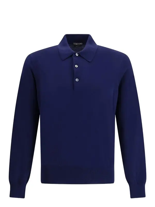 TOM FORD Knit Long Sleeve Polo Sweater - Light Blue