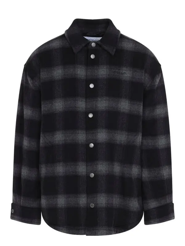 Off-White Wool Padded Flannel Shirt Jacket - Black