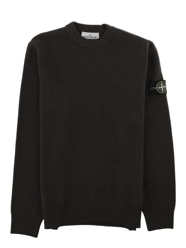 Stone Island Crew Neck Textured Knit Sweater - Grey