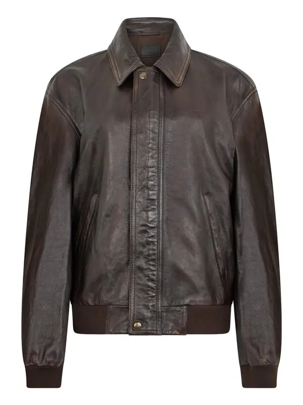 Prada Leather Jacket With Zip Closure And Classic Collar - Brown