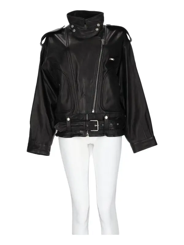 Isabel Marant Étoile Leather Biker Jacket With Belted Waist - Black