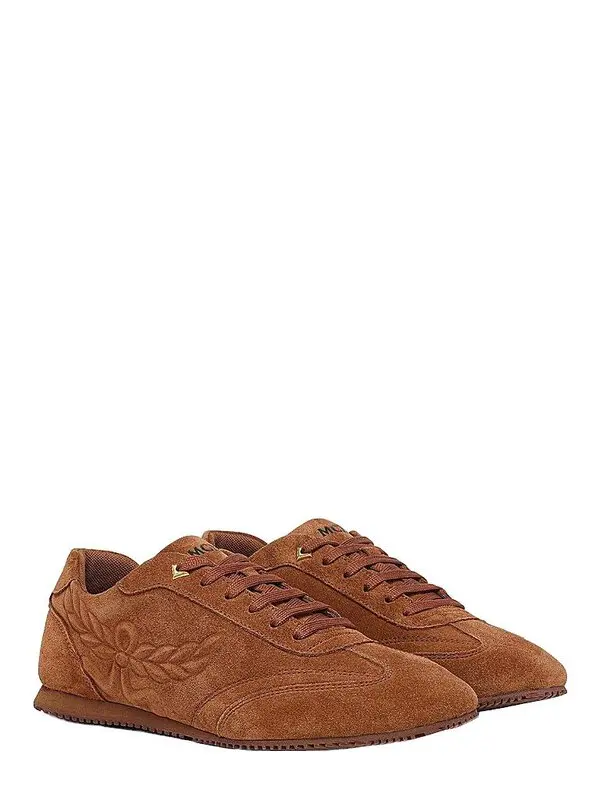 Mcm Federlite Lo Laurel Suede Leather Sneakers - Cognac