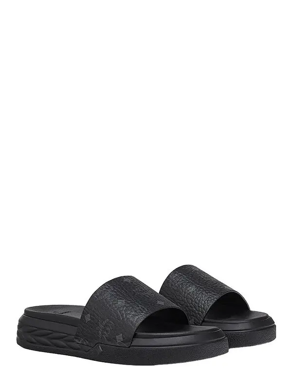 Mcm Visetos Embossed Logo Slides - Black
