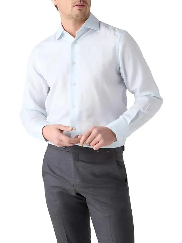 Robert Talbott Reynolds Paisley Jacquard Cotton Linen Blend Shirt In Contemporary Fit - Light Blue