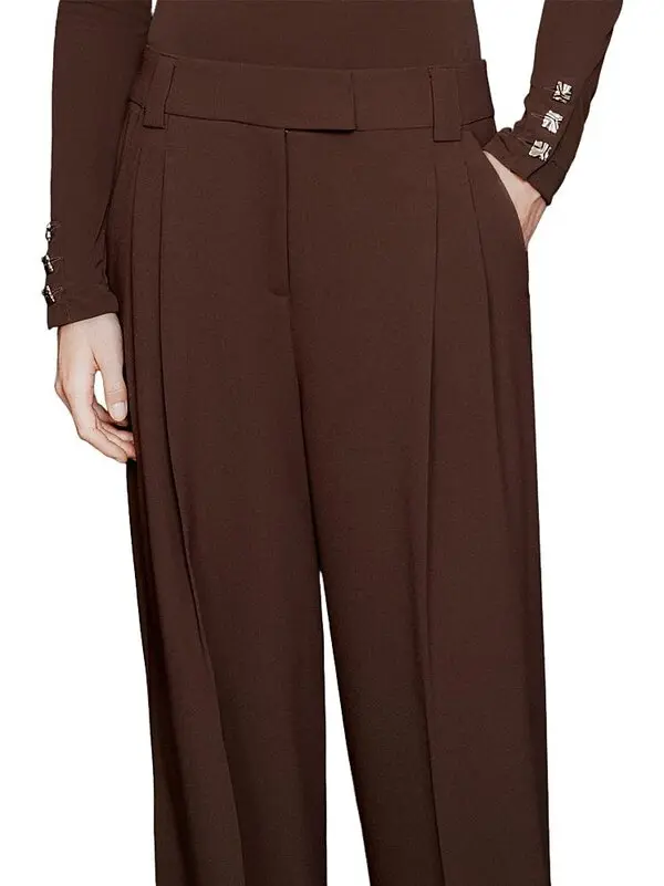 Marella Pressed Pleated Wide-leg Trousers - Brown
