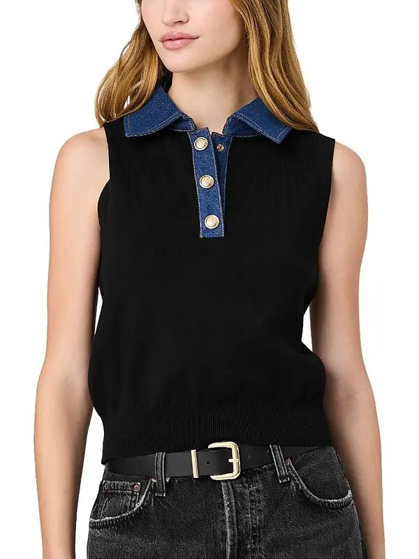 French Connection Maxime Knit Denim Collar Vest - Black