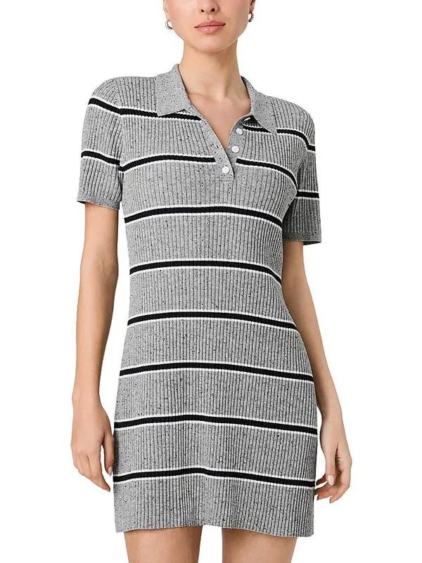 French Connection Mason Knit Varsity Stripe Polo Dress - Medium Grey
