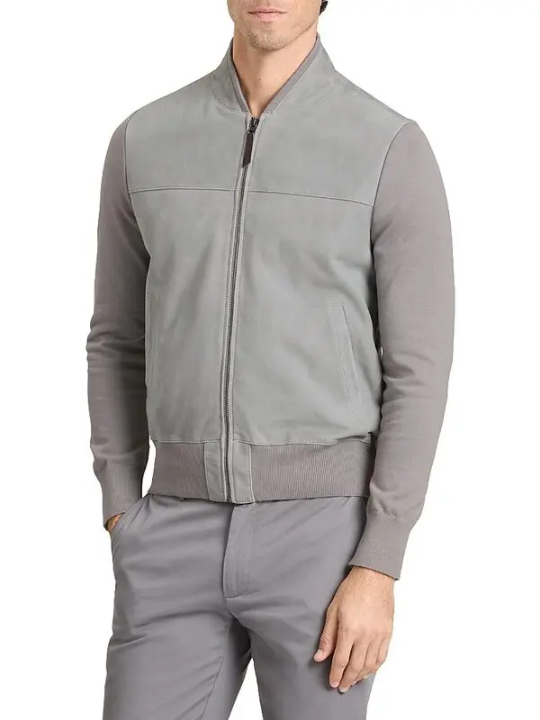 Ted Baker London Suede And Knit Bomber Jacket - Light Grey