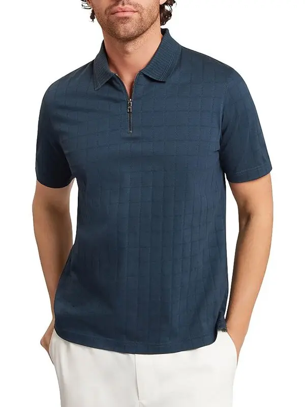 Ted Baker London Victor Square Jacquard Zip Polo Shirt - Mid Navy