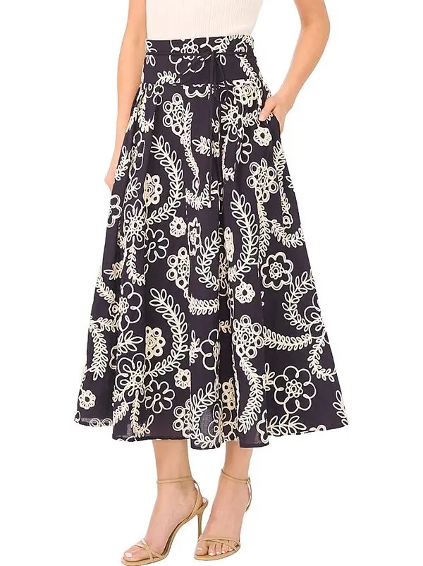 Ted Baker London Guinevere Embroidered Cotton Midi Skirt - Emerald Berry