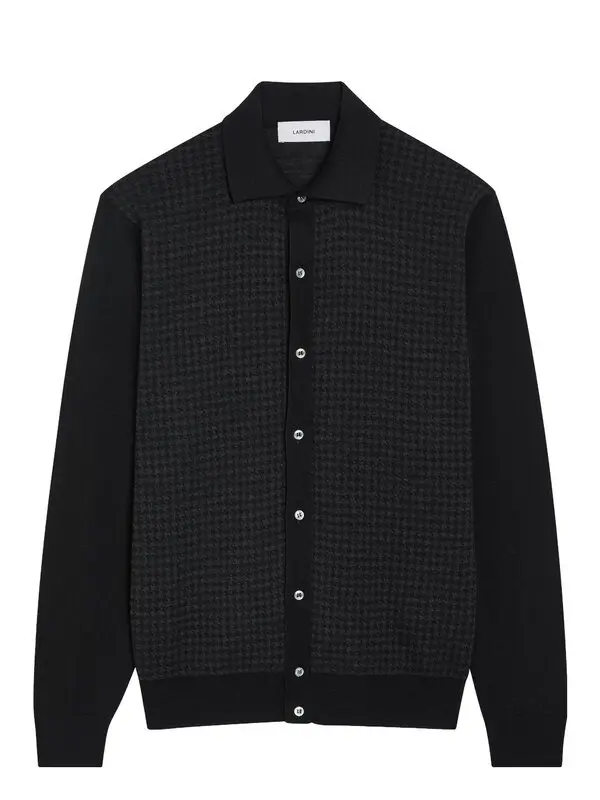 LARDINI Houndstooth Wool Cardigan - Black