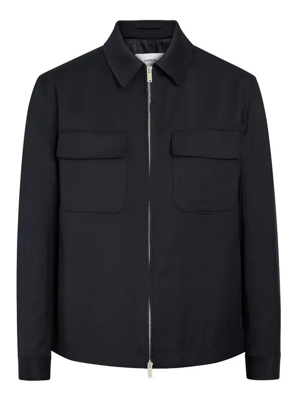 LARDINI Woven Jacket With Zip-up Front - Navy