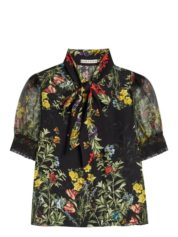 Alice + Olivia Brentley Floral Print Woven Blouse - Black