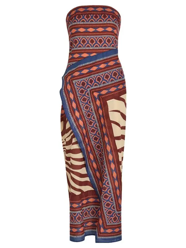 Johanna Ortiz Paraiso Agreste Printed Strapless Cotton Maxi Dress - Beige