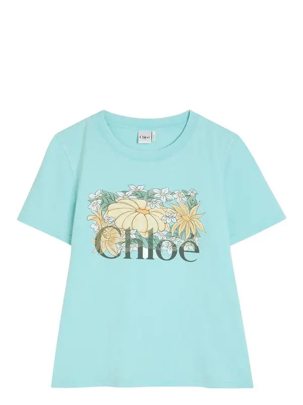 Chloé Printed Cotton T-shirt - Turquoise
