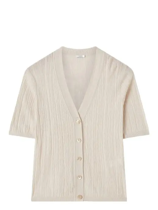 JOSEPH V-neck Short-sleeve Cardigan With Ribbed Trim - Marble