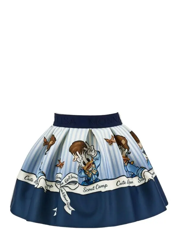 Monnalisa Graphic Print Box Pleat Skirt - Blue