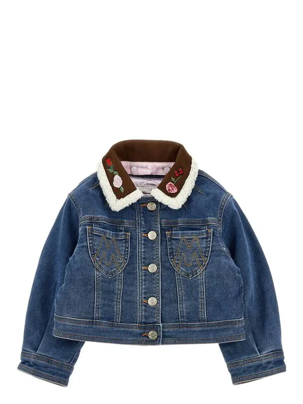 Monnalisa Embroidered Collar Denim Jacket - No