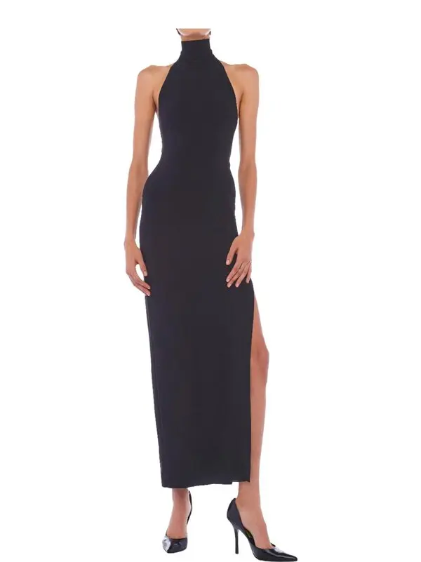 Norma Kamali High Neck Maxi Dress With Open Back And Slits - Black