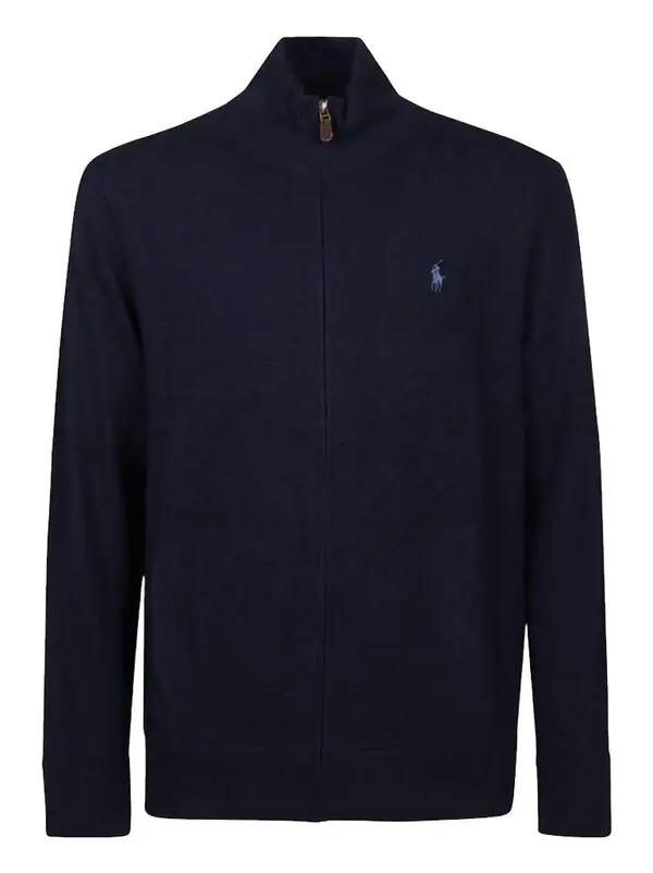 Ralph Lauren Polo Pony Embroidered Zip Up Knit Cardigan - Black
