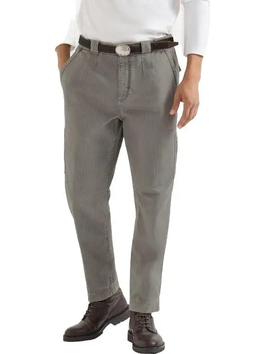 Brunello Cucinelli Cotton Chevron Cargo Trousers - Silver