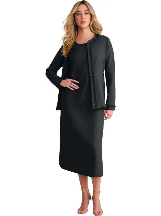 Roaman's Pleated Jacket And Sheath Dress Set - Black