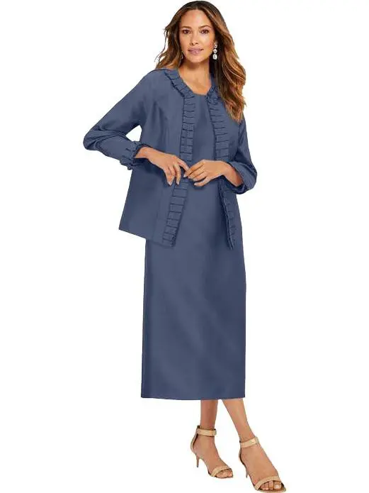 Roaman's Pleated Jacket And Sheath Dress Set - Indigo
