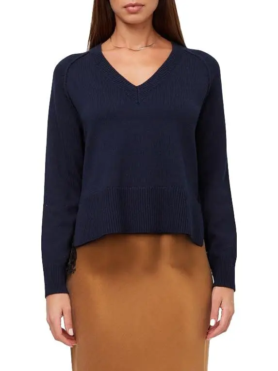 Fifteen Twenty Camila Lace Layered V-neck Sweater - Navy