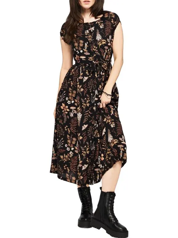 DISTURBIA Luthien Crinkle Printed Midi Dress - Brown