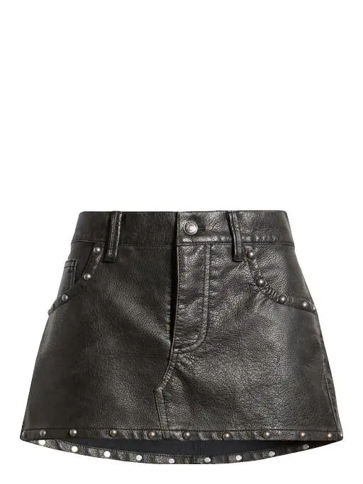 Free People Lainey Studded Faux Leather Mini Skirt - Black