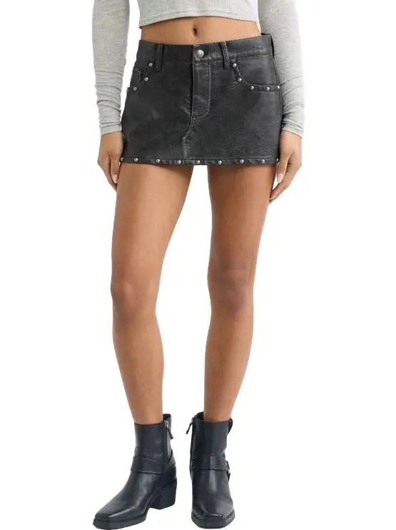 Free People Lainey Studded Faux Leather Mini Skirt - Black