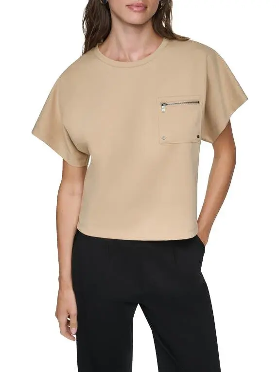 Dkny Dolman Sleeve T-shirt With Zip Pocket - Travertine