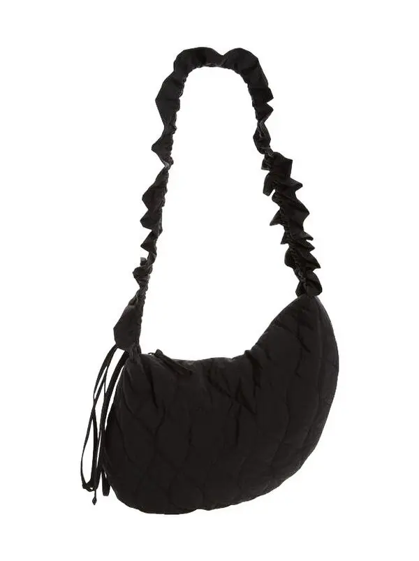 DAMSON MADDER Embroidered Rose Ruched Kidney Bag - Black