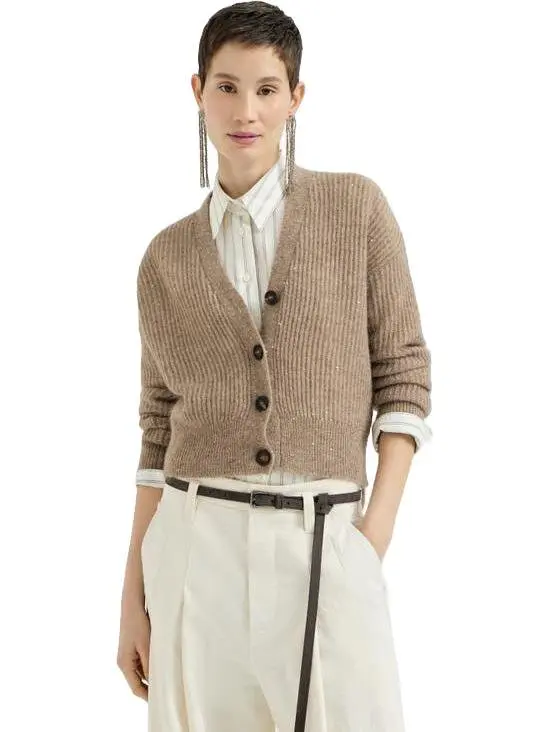 Brunello Cucinelli Mohair Diamond Rib Cardigan - Light Brown