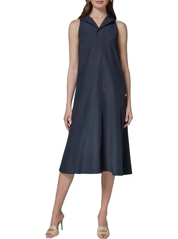 DONNA KARAN WEEKEND Crushed Cotton Blend Midi Dress - Nightfall