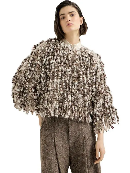 Brunello Cucinelli Mohair And Wool Embroidered Cardigan - Brown