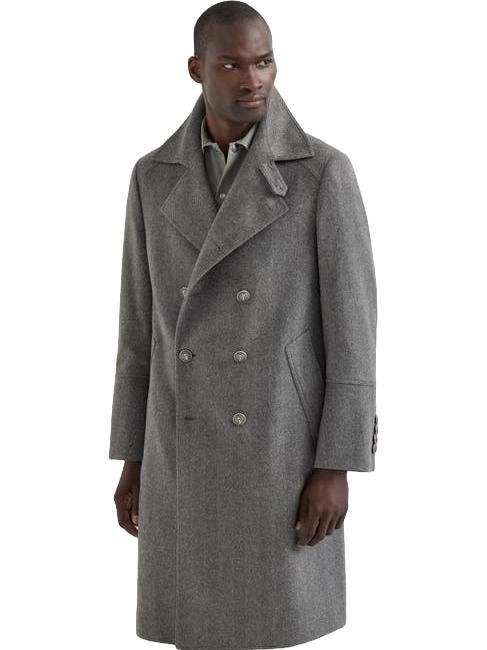 Brunello Cucinelli Cashmere Chevron Flannel One-and-a Half Breasted Coat With Metal Buttons - Medium Grey