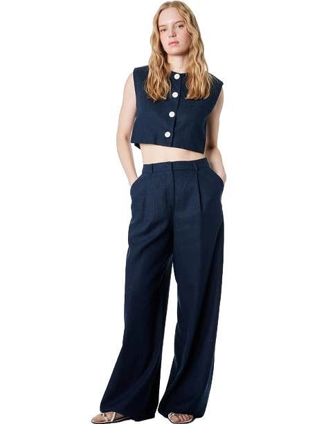 Koton Mid-rise Wide Leg Trousers - Navy Blue