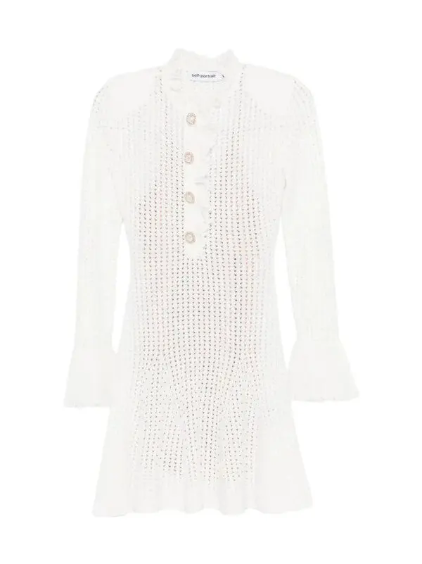 SELF-PORTRAIT Pointelle Knit Mini Dress - Multicolor
