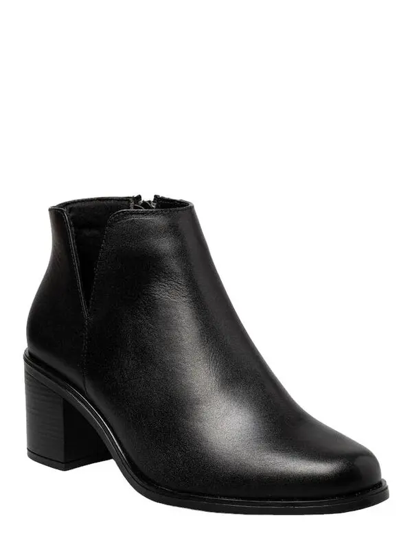 MANELA Alessa Block Heel Side Zip Ankle Booties - Black