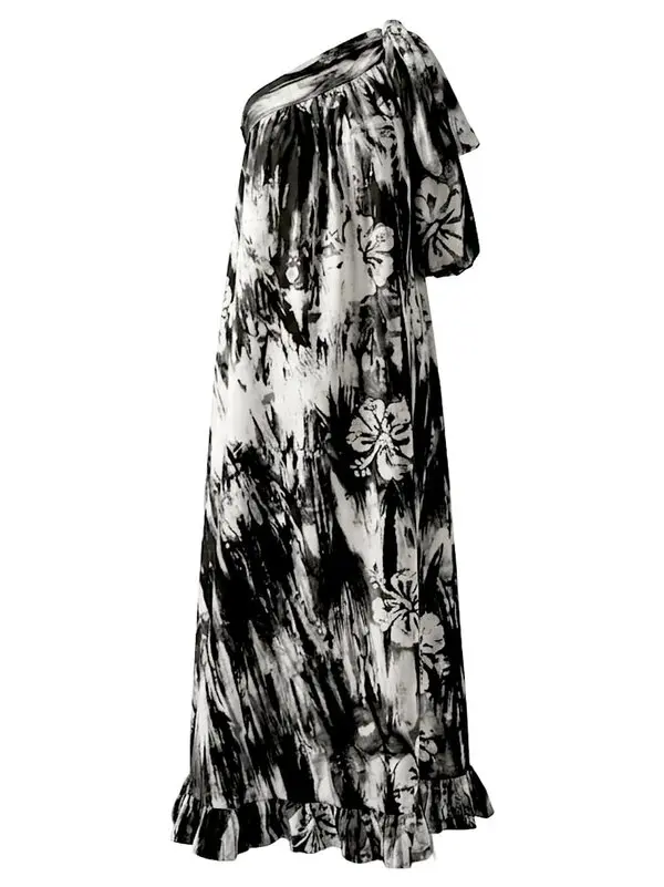 NYNY RYKE Wilma One-shoulder Batik Maxi Dress - Black