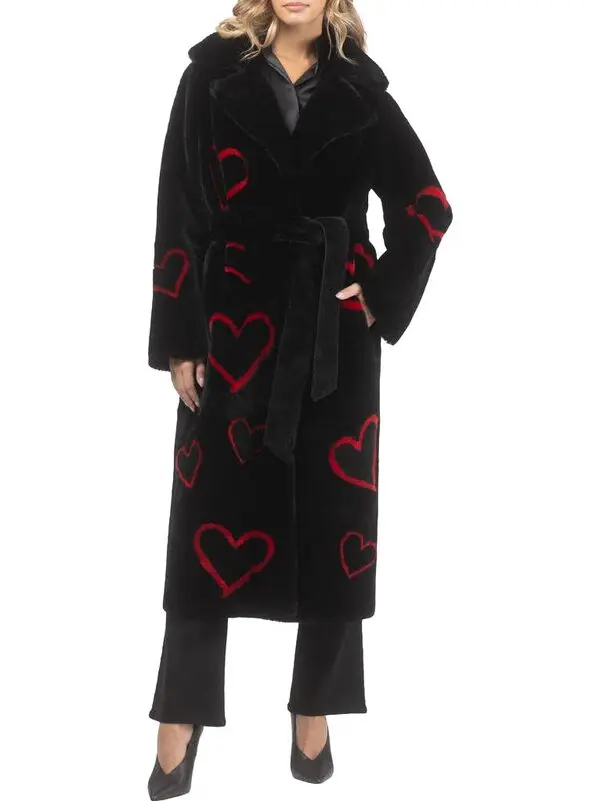 Gorski Reversible Genuine Shearling Coat With Heart Intarsia - Black/red