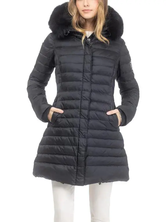 Gorski Zip Up Down Parka With Detachable Toscana Lamb Hood Trim - Black/black