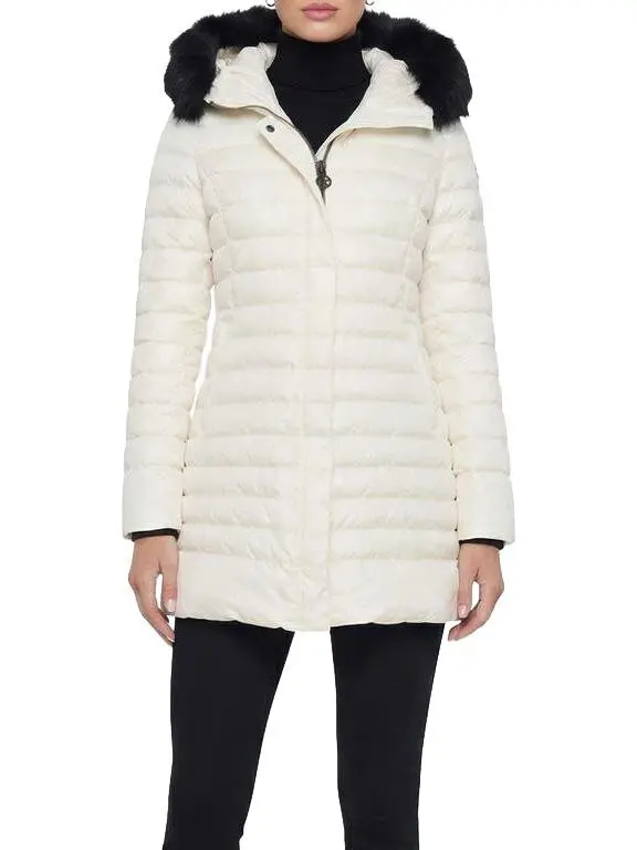 Gorski Zip Up Down Parka With Detachable Toscana Lamb Hood Trim - Ivory/black