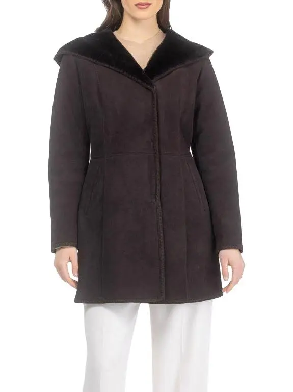 Gorski Genuine Shearling Parka With Embroidered Trim - Dark Brown
